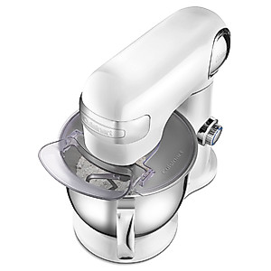 Cuisinart Stand Mixer, 12 Speed, 5.5 Quart Stainless Steel Bowl, Chef’s Whisk, Mixing Paddle, Dough Hook, Splash Guard w/ Pour Spout, White Linen, SM-50, Manual
