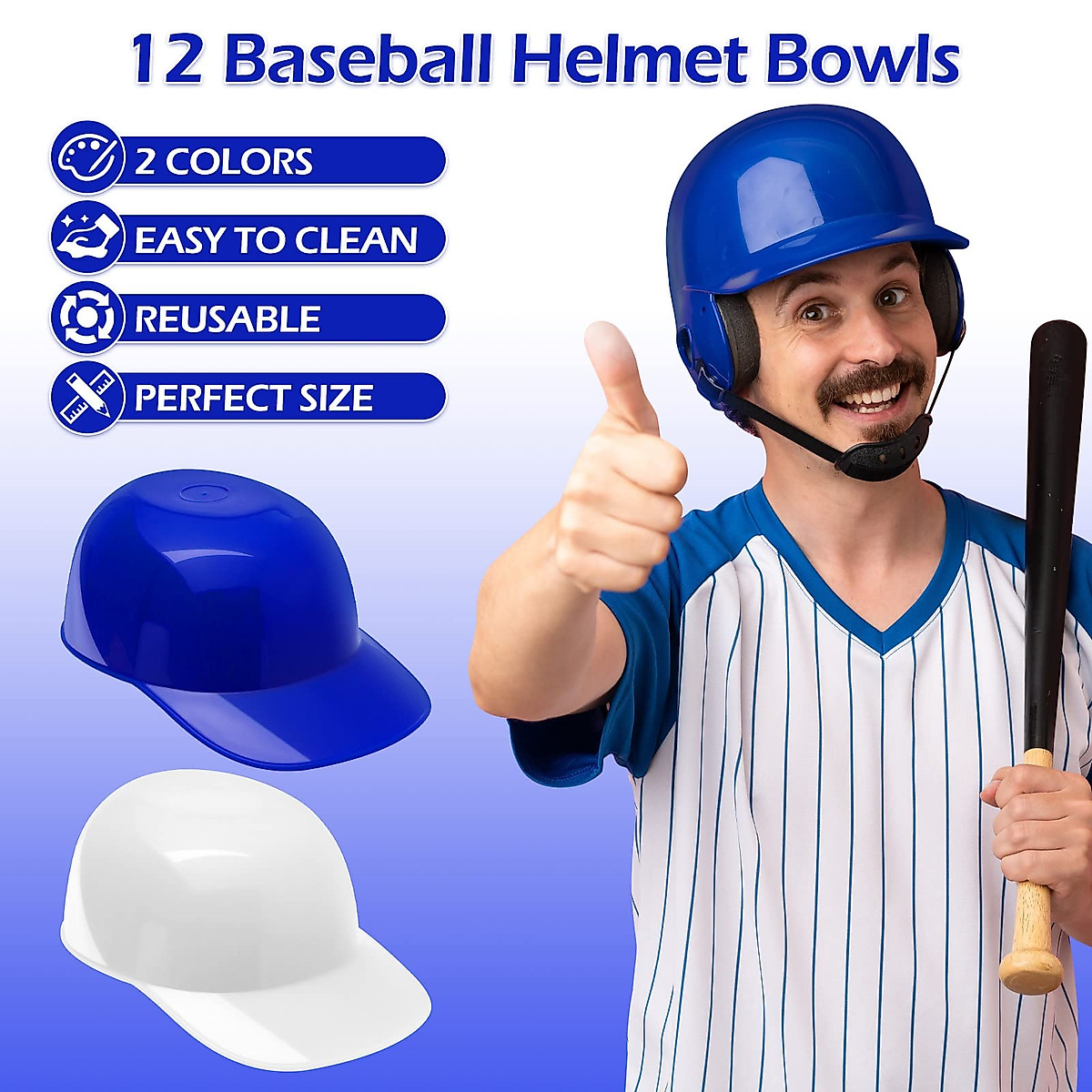 RONRONS 12 Pieces Baseball Helmet Ice Cream Bowls 8 oz Mini Baseball Cap Snack Bowls Plastic Sundae Bowl Kids Chip Cups for Party Dessert Supplies