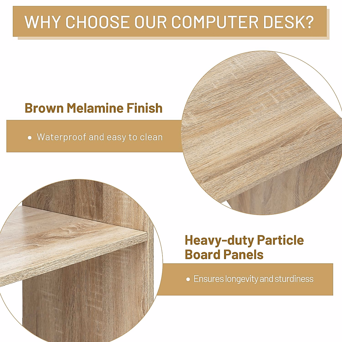 FurnitureR Home Office L-Shaped Computer Desk with Storage Shelves, 47" and 35" Corner Desk Space-Saving Writing Table Gaming PC Workstation (Light Brown)