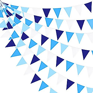 10M/32Ft Royal Blue Party Decorations Triangle Flag Pennant Bunting Fabric Garland for Wedding Birthday Ahoy Achor Nautical Pirate Bridal Baby Shower Under The Sea Party Festivals Decoration