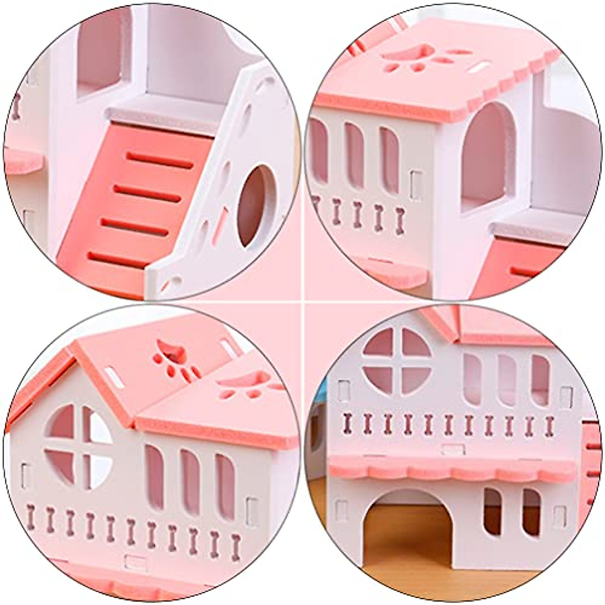 UKCOCO Wooden Hamster House, Small Animal Hideout Castle Double Deck Villa with Climbing Ladder Slide for Hamsters, Mice, Gerbils