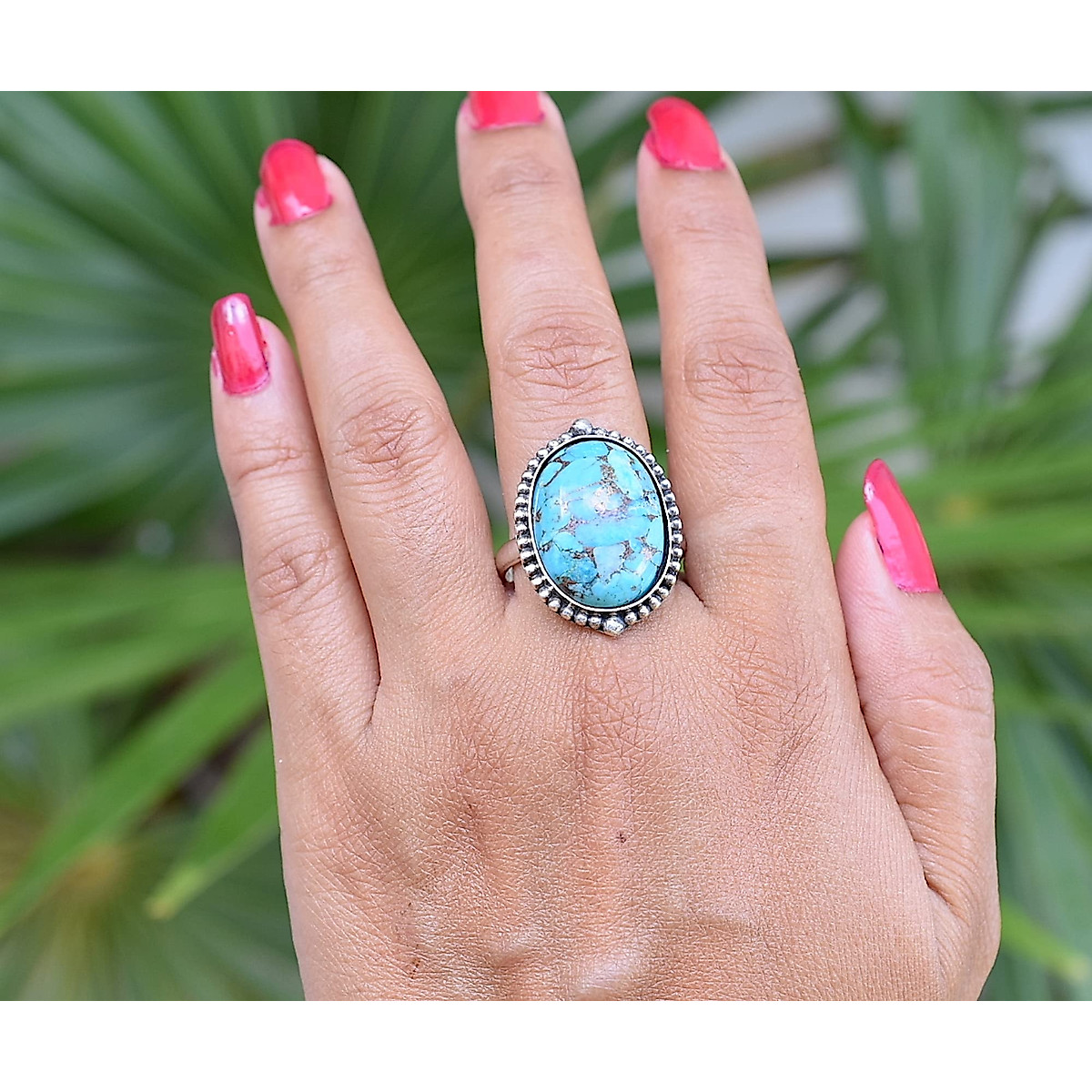 Rekha Gems Blue Copper Turquoise Ring-925 Sterling Silver Ring-Turquoise Jewelry- BTQ-35 (9 US)