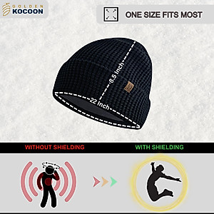 Golden Kocoon®- E-M-F Organic Cotton Beanie with EcoShield™ Tech Bamboo Lyocell Faraday Fabric Silver Liner- Adult Size Hat in Black -5 g, BT, Smart Meters & WiFi- Cocoon Cap