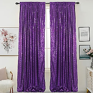 HELAKU Purple Sequin Backdrop Curtains - 2 Panels 2.3x8Ft Purple Glitter Background Backdrop Sparkly Curtains for Birthday Wedding Party Decorations