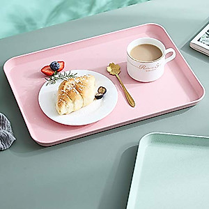 2Pcs Unbreakable Serving Tray Decorative Tray Wheat Straw, Great for Dinner Tray Tea Tray Bed Tray Bar Tray Breakfast Tray Food Tray (Pink)