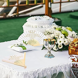 Unittype 100 Pcs Wedding Folding Fans for Guests Bamboo Folded Hand Fan Thank You Fan for Wedding Favors Vintage Silk Handheld Fans for Bridal Shower Decorations(White, Simple Style)