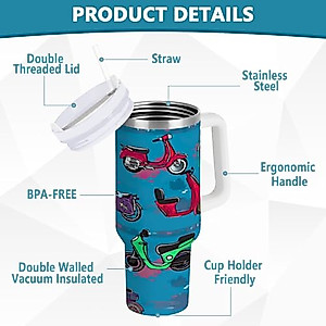RPLIFE Lively Motorcycles Blue Tumbler Cup, Stainless Steel Bottle, Coffee Tumbler with Straw