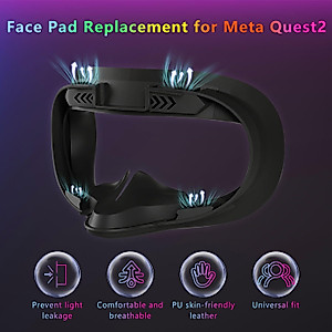 Face Pad & Face Cover Cushion Replacement Compatible with Oculus/Meta Quest 2 -VR Accessories Facial Interface Bracket Foam Soft Silicone & Comfortable Leather Sweat-Proof Anti-Leakage Nose Pad