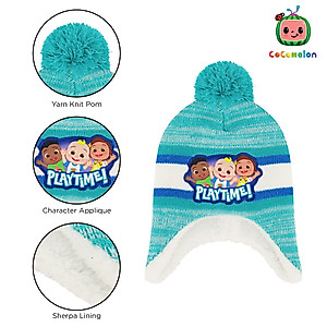 CoComelon Toddler Winter Hat and Mitten, Kids Beanie with Sherpa Lining Set, JJ, TomTom & Yoyo, for Ages 2-4