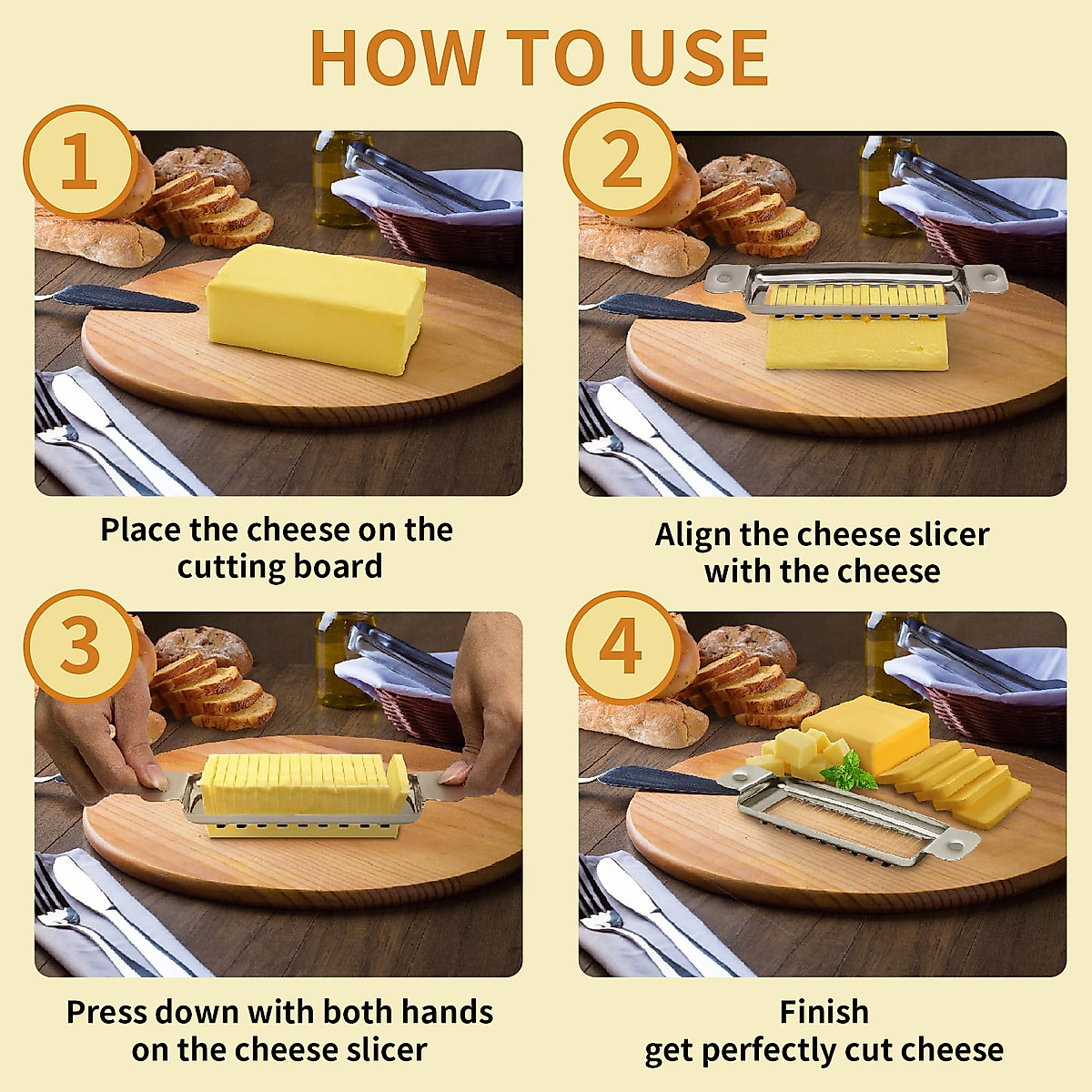 Butter & Cheese Slicer, ENLOY Stainless Steel Multipurpose Cheese Slicer Food Cutter, Cheese Slicer with Ergonomic handle for block cheese, Butter Slicer Cut Into 1/4 Inch on Average, Dishwasher Safe