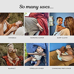 Kishu Baby Indi GOTS Organic Muslin Swaddle Blanket Gift Set in Earthy, Gender Neutral Colors - Stone Washed for Extra Softness – Fairtrade Certified, XL 47 in x 47 in (Dark Olive, Rust, Caramel)