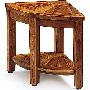 TEAKMAMA Teak Shower Bench 18” Shower Benches for Inside Shower Corner Bench Teak Shower Stool Seat Bathroom Bench with Storage Shelf, Assembly Required