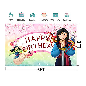Pink Backdrop for Princess Birthday Party Decorations Mulan Background for Baby Shower Party Cake Table Decorations Supplies Mulan Theme Banner 5x3ft