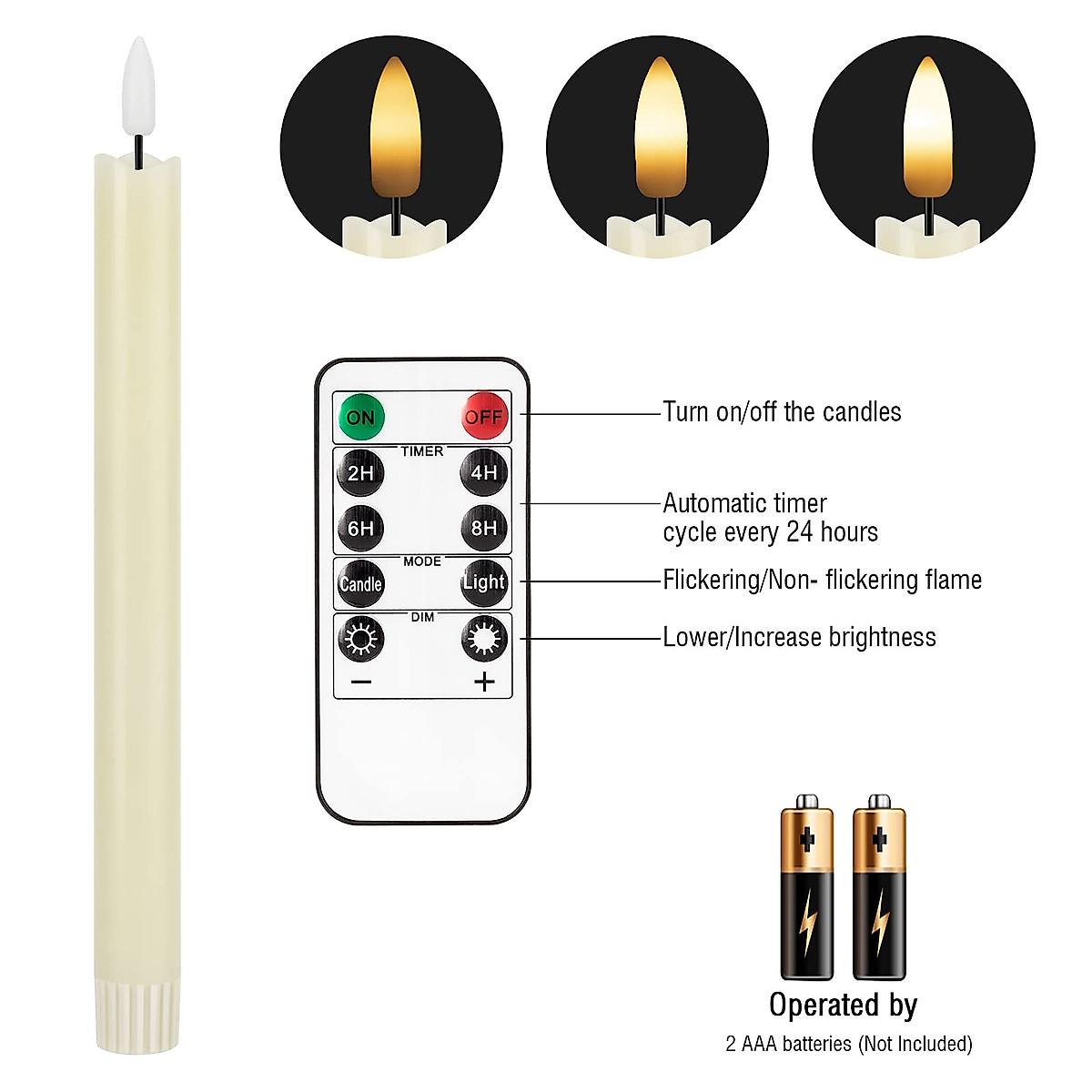 JOIONE Flameless Taper Candles with Remote Timer, 9.6" Ivory Real Wax Flickering Battery Operated Candles, Warm Light Electric LED Candles, Fake Candles for Christmas Party Wedding Decoration (6 Pack)