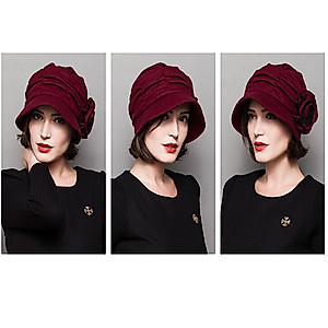 Maitose™ Women's Decorative Flowers Wool Beret Red