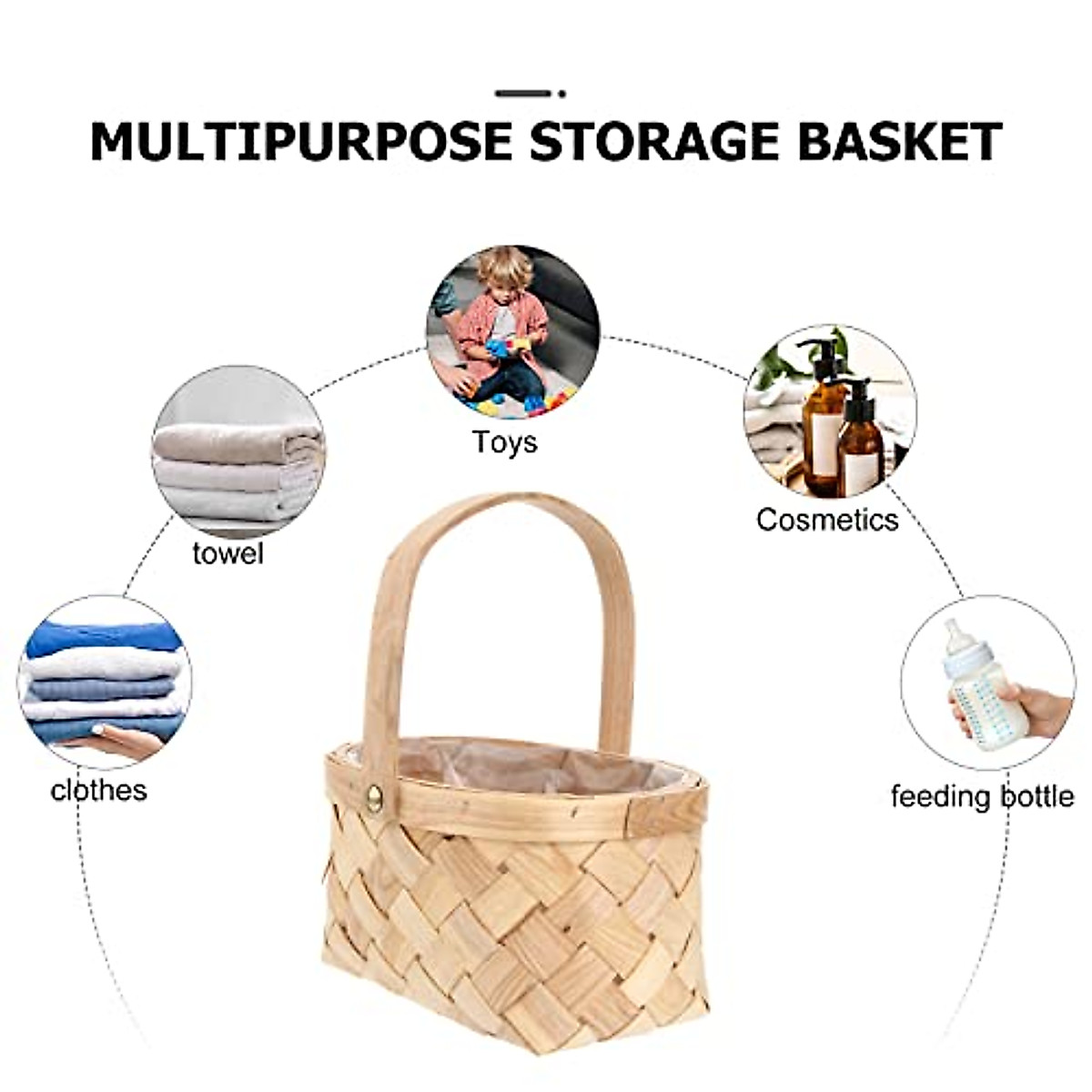 VICASKY Portable Basket Handmade Rattan Storage Basket Container Houseware Storage Basket Wooden Woven Storage Case with Handle (Small)