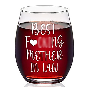 Modwnfy Best Mother in Law Stemless Wine Glass, Special Mom Gift for Mother in Law on Christmas Mother's Day Birthday From Son in Law Daughter in Law Father in Law, 15 Oz