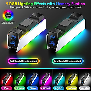 PS5 Controller Charger Station Compatible with Playstation 5 Skin Edge & Dual Controller, 9 RGB LED Light PS5 Accessories Charging Station, PS5 Charging Dock Stand with LED Indicators & Charging Cable