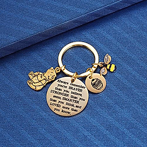 Inspired by Winnie the Pooh Classic Gifts You Are Braver Than You Believe, Bee, Honey Pot, Pooh Bear Charm Keychain for Pooh Loving Women Girls, Gold