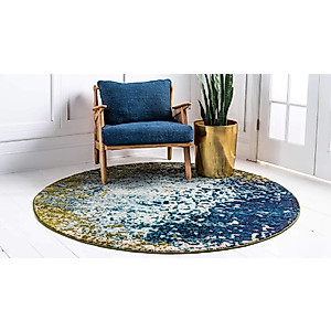 Unique Loom Estrella Collection Abstract, Modern, Light Colors, Distressed Area Rug, 6' 1" x 6' 1", Blue/Beige