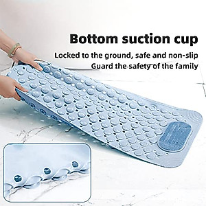 Bathtub Mat Non-Slip Rubber Shower with Drain Holes Suction Cups, Quick Easy Cleaning, Feet Massage, Bath for Tub & Stall Bathroom, Machine Washable (27.5×14.2in, Blue)