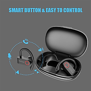 Duola Bluetooth 5.0 Earbuds with Ear Hook, Sport Wireless Headphones, Noise-Cancelling, 8 Hours Playtime, High Stereo-Sound Quality, Compatible with iOS/Android/Windows, Black