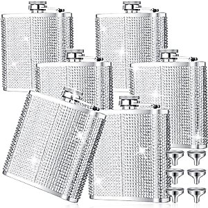 Uiifan 6 Pcs Silver Diamond Hip Flask for Bling Flasks for Liquor Reusable Whiskey Wine Pouches Alcohol Smuggling Kit Alcohol for Liquor Cruise Girls Women Bridesmaid(8 oz)