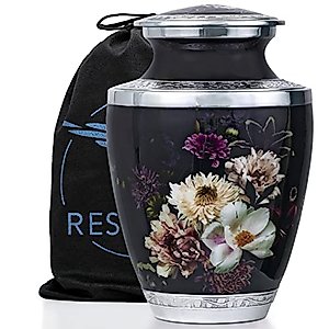 RESTAALL Elissa Vintage Flowers Aluminum Ashes urn. Cremation urn for Human Ashes Adult Male and Female. Decorative urns for Ashes for Humans