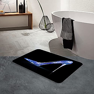 2Pcs Shower Curtain Set with Non-Slip Rug Bath Mat,Girly High Heel Blue Diamond Studded Shoe On Black Beauty Woman Waterproof Bath Curtains with 12 Hooks Bathroom Decoration for Home Hotel