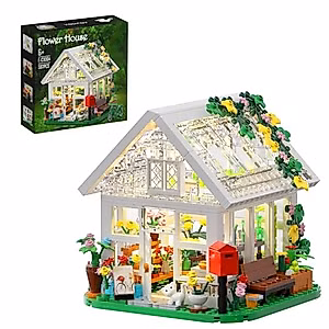Flower House Building Set, Garden House Building Toy with LED Light, Creative Building Playset, Build a Greenhouse Model, Great Gift for Friends or Girls (597 Pieces)