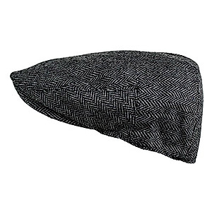 Wonderful Fashion Men's Herringbone Tweed Wool Blend Snap Front Newsboy Hat (DK.Grey, LXL)