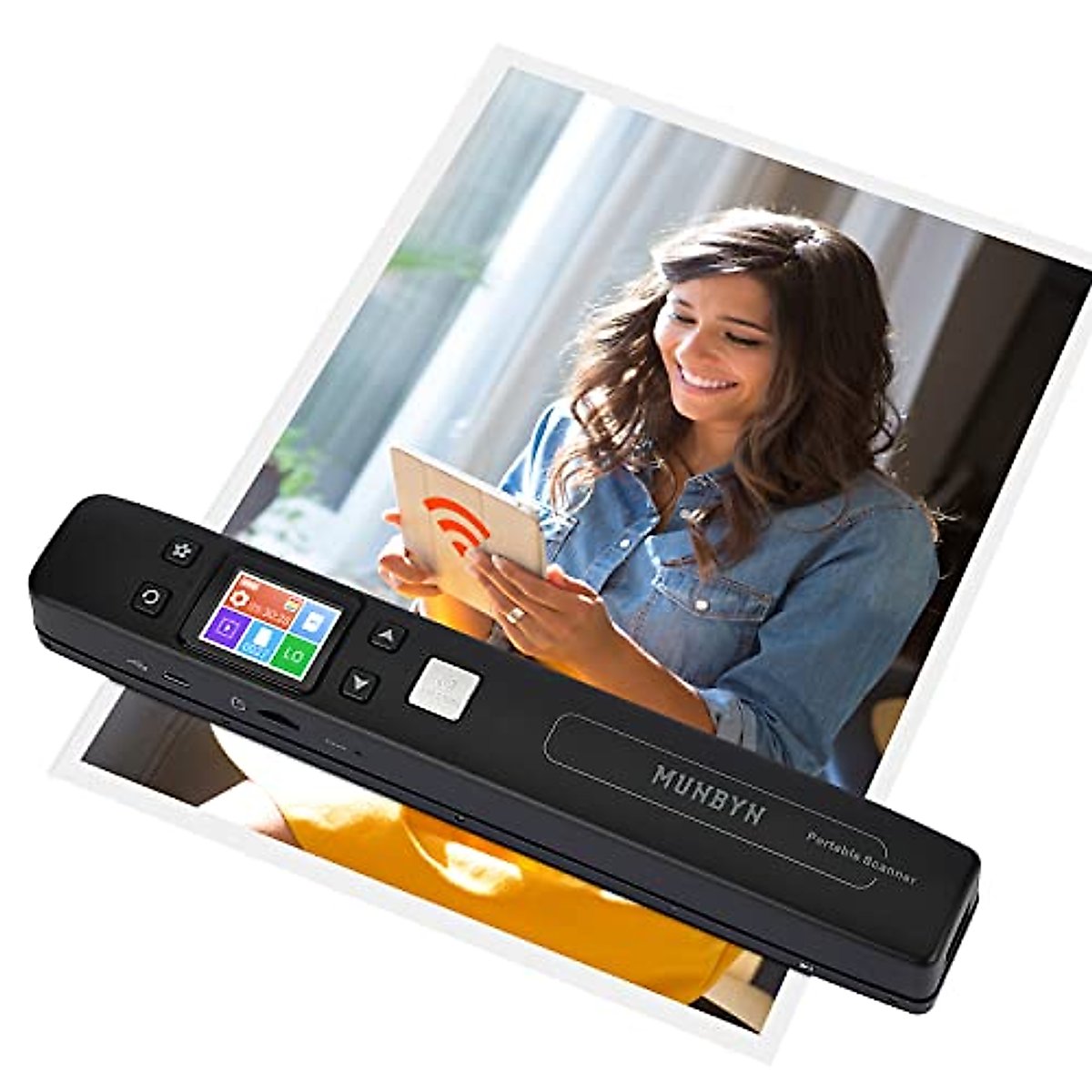 MUNBYN Portable Scanner, Photo Scanner for Documents Pictures Texts in 1050DPI, Flat Scanning, Included 16GB Card, Photo Scanner uses Built-in Wi-Fi or USB Uploads Images to PC or Cellphone, No Driver