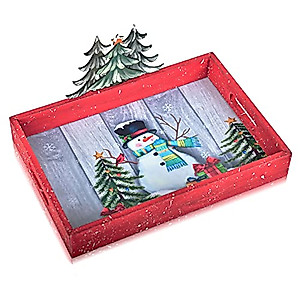 Krismax Christmas Decorations for Home 2023 Christmas Serving Tray with Handles Christmas Decorative Tray Coffee Table Serving Platter Thanksgiving Tray - Snowman Serving Tray(Red)