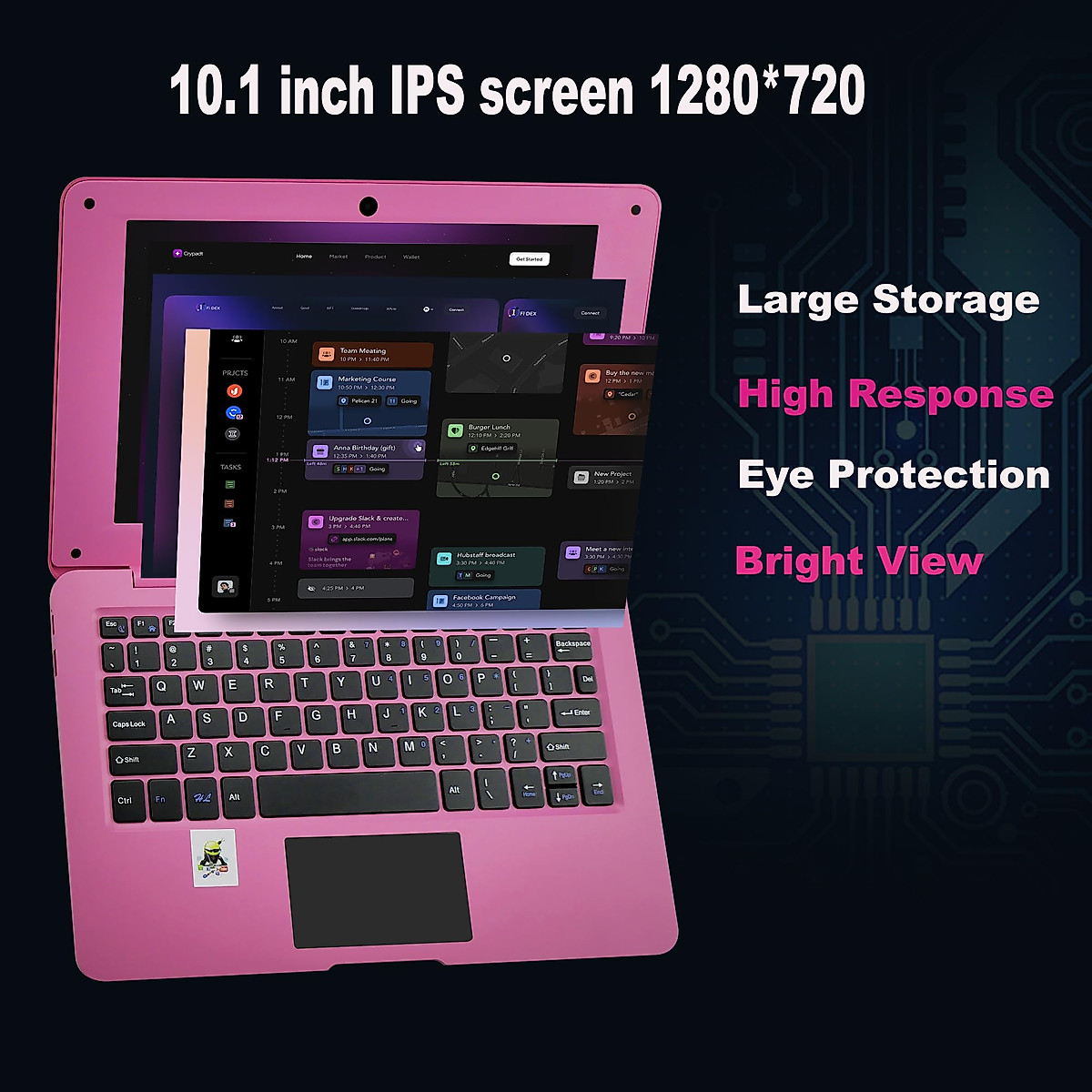 10.1" Inch Kids Laptop Computer, Netbook Powered by Android 7.1.1, Quad Core Processor, 2gb Ram, 32gb Storage, Bluetooth, WiFi
