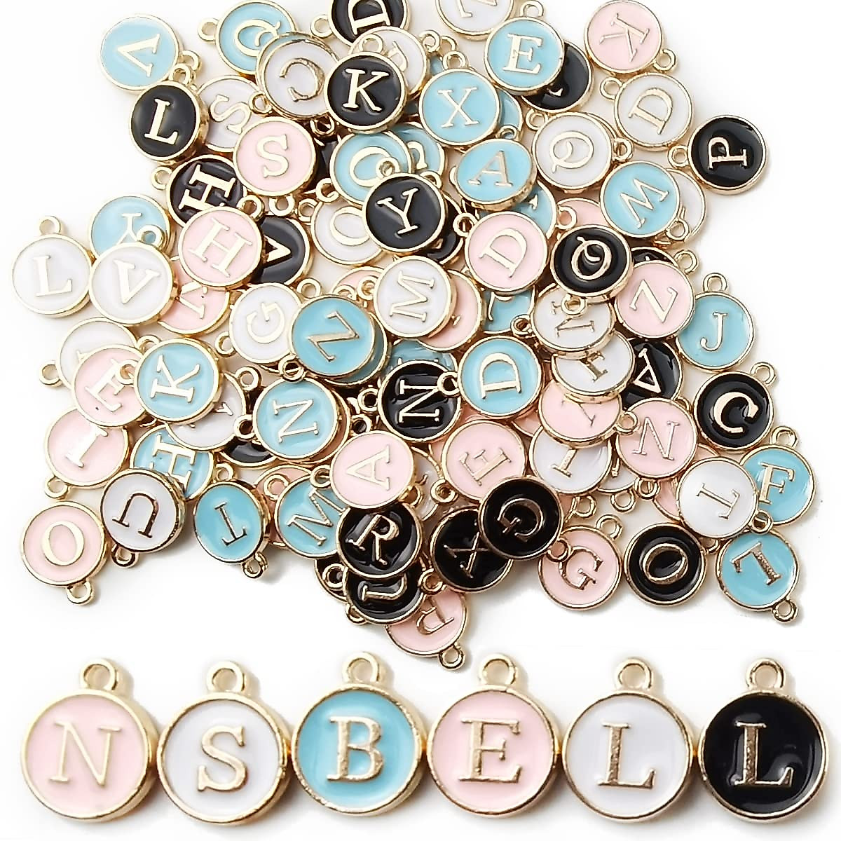 NSBELL 104PCS Letter Charms for Jewelry Making Charm for Bracelet Initial Charms Double Sided Alphabet Charms for Necklace Bracelet Jewelry Making