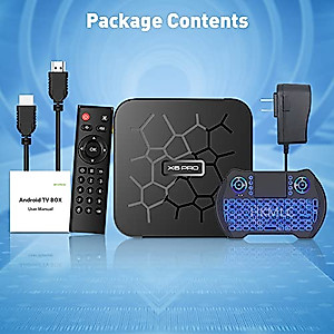 X6 PRO Android TV Box 10.0, Android TV Box 4GB RAM 64GB ROM, H616 Quad-Core 64bits 100M LAN Dual-WiFi 2.4G/5G Android Box with 6K/AV1/3D/USB 3.0/BT 4.2 with Wireless Keyboard
