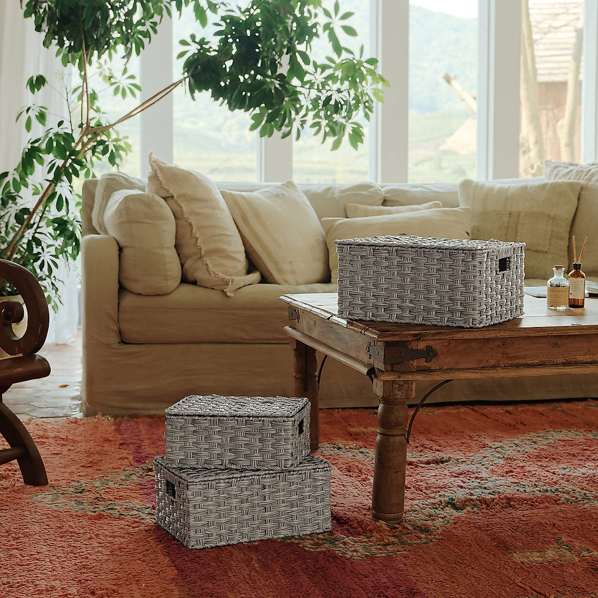 GRANNY SAYS Bundle of 3-Pack Wicker Baskets & 1-Pack Wicker Shelf Basket for Organizing