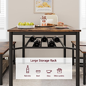 IDEALHOUSE Dining Table Set for 4, Kitchen Table and 2 Chairs with Storage Bench, 47.2" Rectangular Kitchen Table Set with Wine Rack, Dining Room Table Set for Small Space, Apartment, Rustic Brown