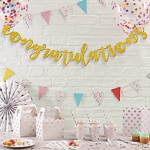 Halawawa Gold Glitter Congratulations Banner, Congrats Graduation/Wedding/Anniversary/Bridal Shower/Engagement/Retirement Party Decorations, Ceremony Party Supplies
