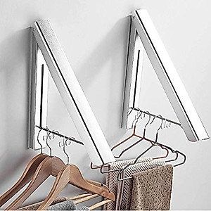 TYXTYX Wall Mounted Folding Clothes Hanger, Retractable Clothes Hanger, for Laundry Room, Garage, Indoor & Outdoor Use, Aluminum,White,Double +40cm Pole