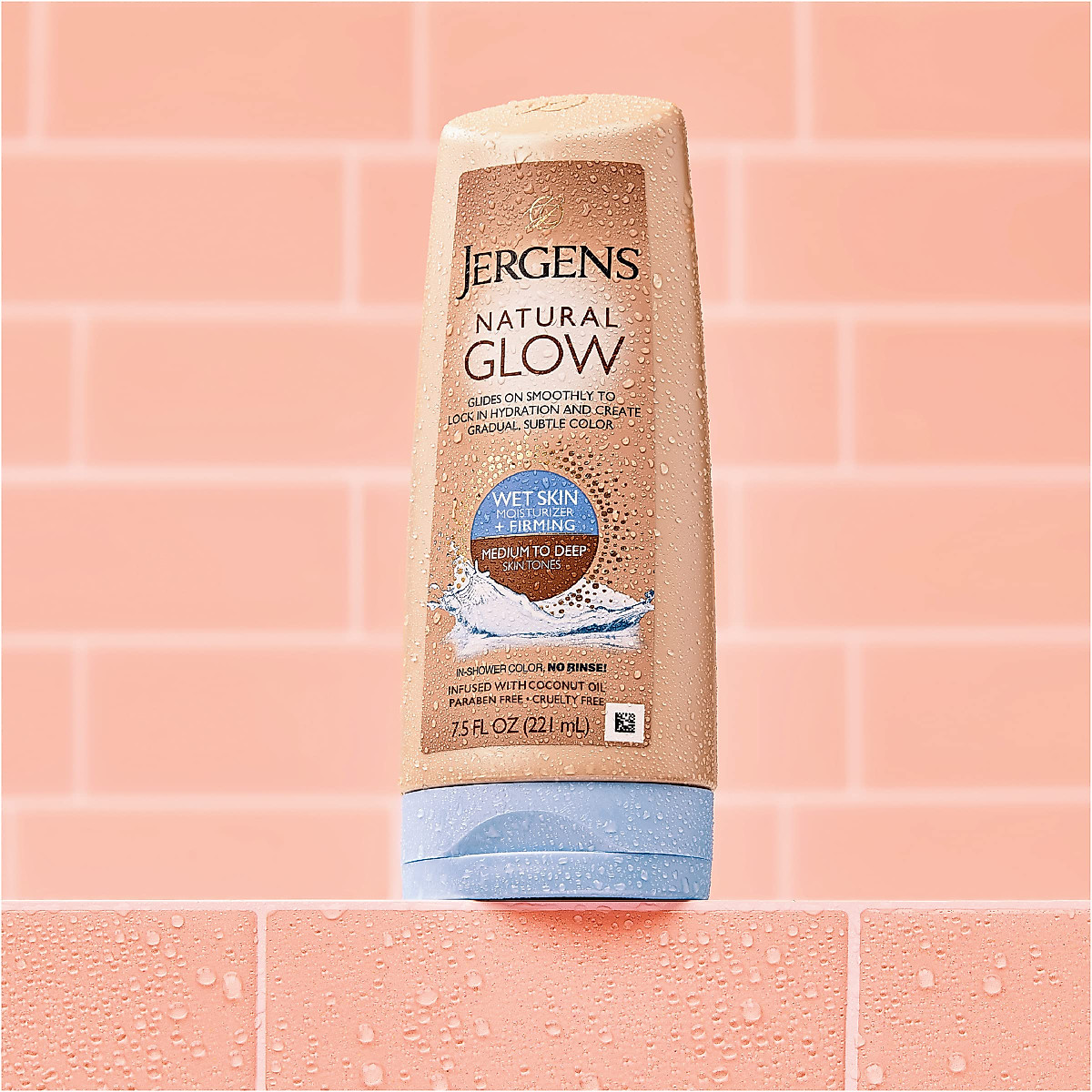 Jergens Natural Glow +FIRMING In-shower Self Tanner Lotion, Sunless Tanning for Medium to Deep Skin Tone, Anti Cellulite Firming Body Lotion, for Gradual and Natural-Looking Fake Tan, 7.5 Ounce