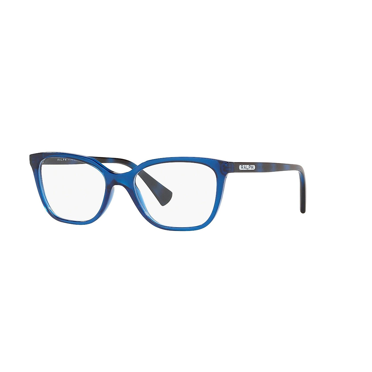 Ralph by Ralph Lauren Women's RA7110 Square Prescription Eyewear Frames, Shiny Transparent Blue/Demo Lens, 54 mm