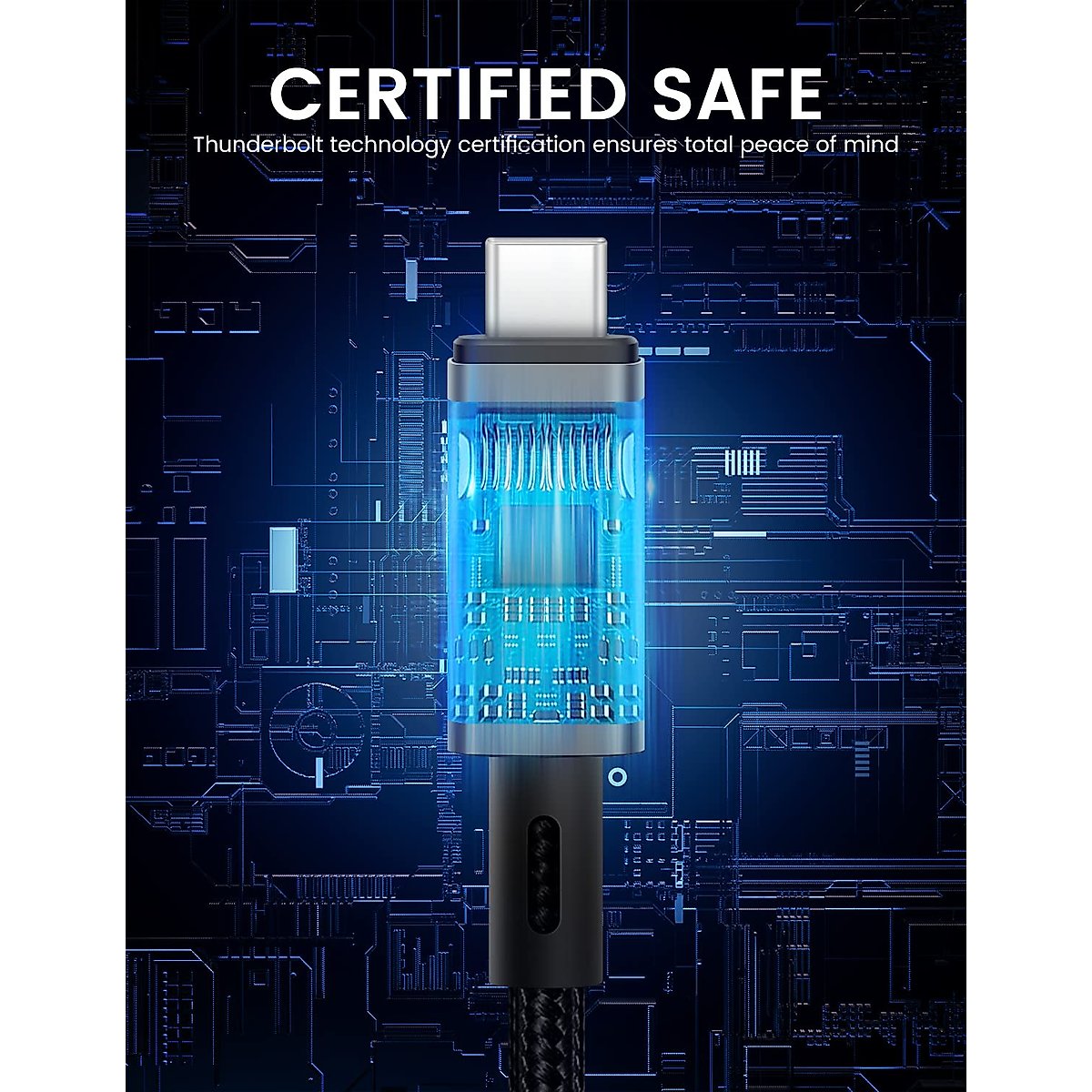 PDTXCLS Renkchip Thunderbolt 4 Cable, 3.28FT, Supports 8K Display/40Gbps Data Transfer and 120W Power Charging,for MacBook, iPad Pro and Other Type-C Devices