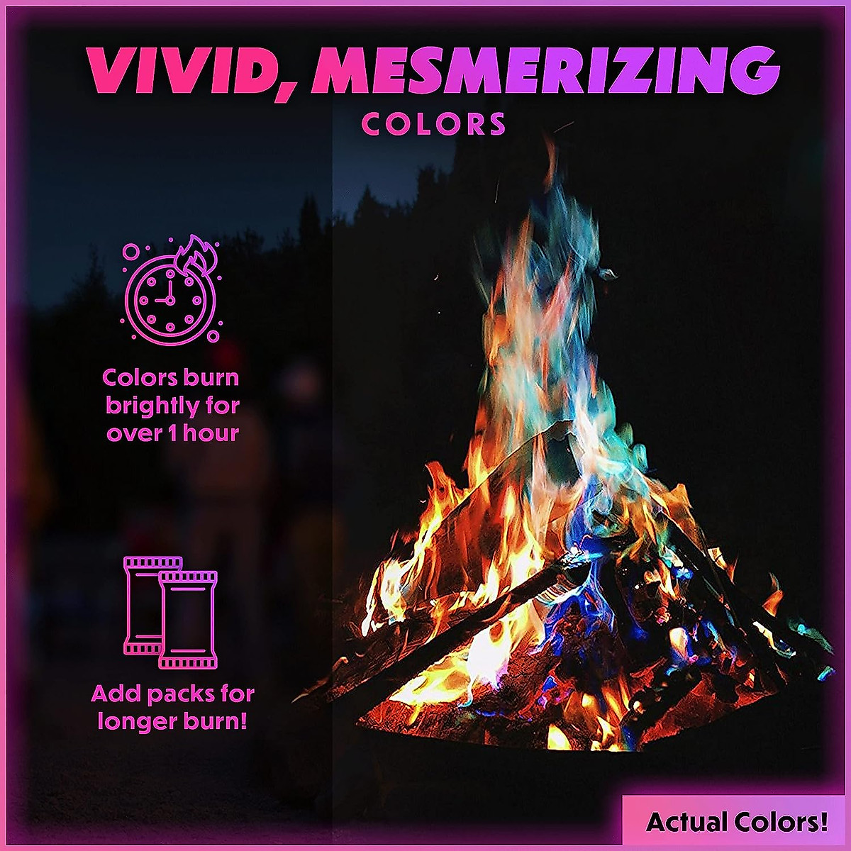 Magical Flames Fire Color Changing Packets for Campfires, Fire Pit, Outdoor Fireplaces - Camping Essentials for Kids & Adults – 12 Pack, Jumbo Flames