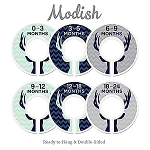 Modish Labels Baby Clothes Size Dividers, Baby Closet Organizers, Size Dividers, Baby Closet Organizers, Closet Dividers, Clothes Organizer, Nursery, Boy, Woodland, Deer, Navy, Mint, Gray (Baby)