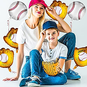 8 Pieces Baseball Balloons, Baseball Party Decorations 18 Inch Foil Mylar Baseball Glove Balloons Baseball Themed Birthday Party Supplies Decorations for Boys Girls Birthdays Party