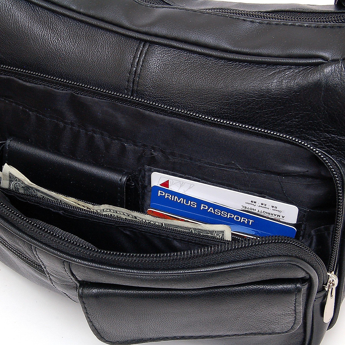 Women's Leather Organizer Purse Shoulder Bag Multiple Pockets Cross Body Handbag Black