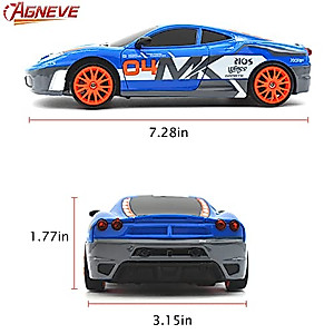 AGNEVE RC Drift Car 1:24 Scale RC Car with LED Lights Glow and Drifting Tires 2.4GHz Remote Control Car 4WD 14KM/h High-Speed RC Cars with 2 Rechargeable Batteries Boys Girls