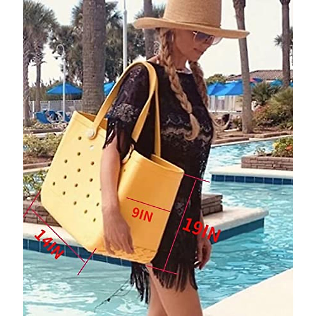 YNGCHNG Rubber Beach Bag With Swim Wet Bag,Waterproof Sandproof Washable Durable Open Tote Bag Travel Bag for Beach Outdoor (Black Leopard, Large)