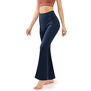 GDJGTA Flare Yoga Pant for Women Casual Bootleg V Crossover High Waisted Flare Workout Fitness Sports Athletic Pants Leggings (Navy, L)